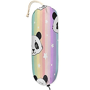Panda Rainbow Star Grocery Plastic Bag Holder Wall Mount Plastic Bag Organizer Washable Large Hanging Plastic Bag Holder Shopping Bag Storage Dispenser Trash Bag Holder Home Kitchen