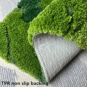 XYRuiHang Shag 3D Moss Green Rug Carpet for Bedroom Aesthetic Bedside Rug Soft Fluffy Irregular Moss Area Rug for Living Room Non Slip Large Moss Bath Mats Washable Nursery Hallway Runner (39x20)