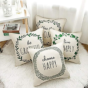 WLNUI Summer Pillow Covers 18x18 Inch Summer Home Decorations Set of 4 Green Wreath Decorative Throw Pillow Covers Cushion Case for Farmhouse Home Decor