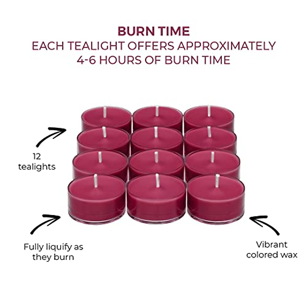 PartyLite After Dark™ Tealight Candles, Fragranced Colored Wax with Clear Container, 12 Pack Tea Lights, Made in The USA (After Dark™ Cashmere Cassis)