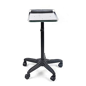 Adjustable Height Salon Rolling Alu Tray Cart+Wheel Hairdressing Tool Hair Stylist Storage Trolley for Salon Beauty Spa Tattoo Mobile Beauty Spa Service Instrument USA Stock (Silver)