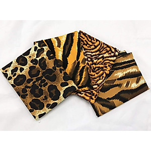 AMORNPHAN Set of 4 Tiger Leopard Animal Pattern Printed Cotton Quilting Fabric Bundle for Patchwork Needlework DIY Handmade Sewing Crafting Scrapbooking Precut 18 x 22 Inches (Set of 4 Pieces)