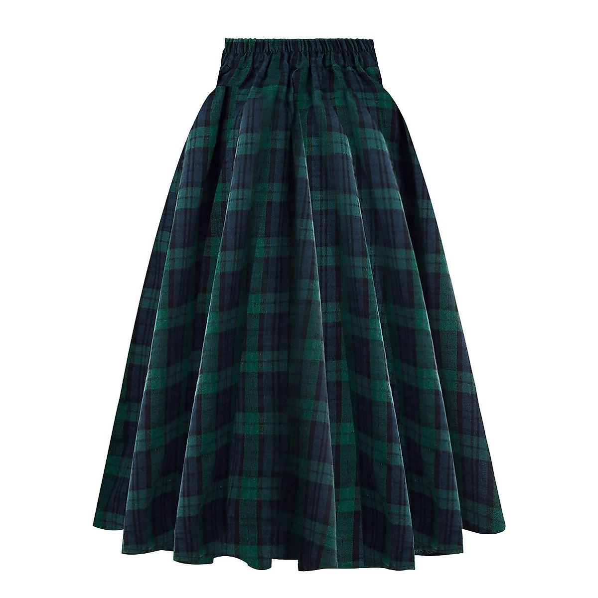 Women Fashion Casual Plaid Skirt Vintage A Line Skirts Vintage Athletic Skirt Plaid High Waist Plus Size Midi Pleated Skirt Green