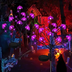 2 Packs 40LEDs Solar Halloween Bat Stake Lights, 2 Modes Purple Halloween Bat Lights for Outdoor Halloween Decorations, Waterproof Solar Halloween Lights Stakes for Garden Yard Pathway Walkway