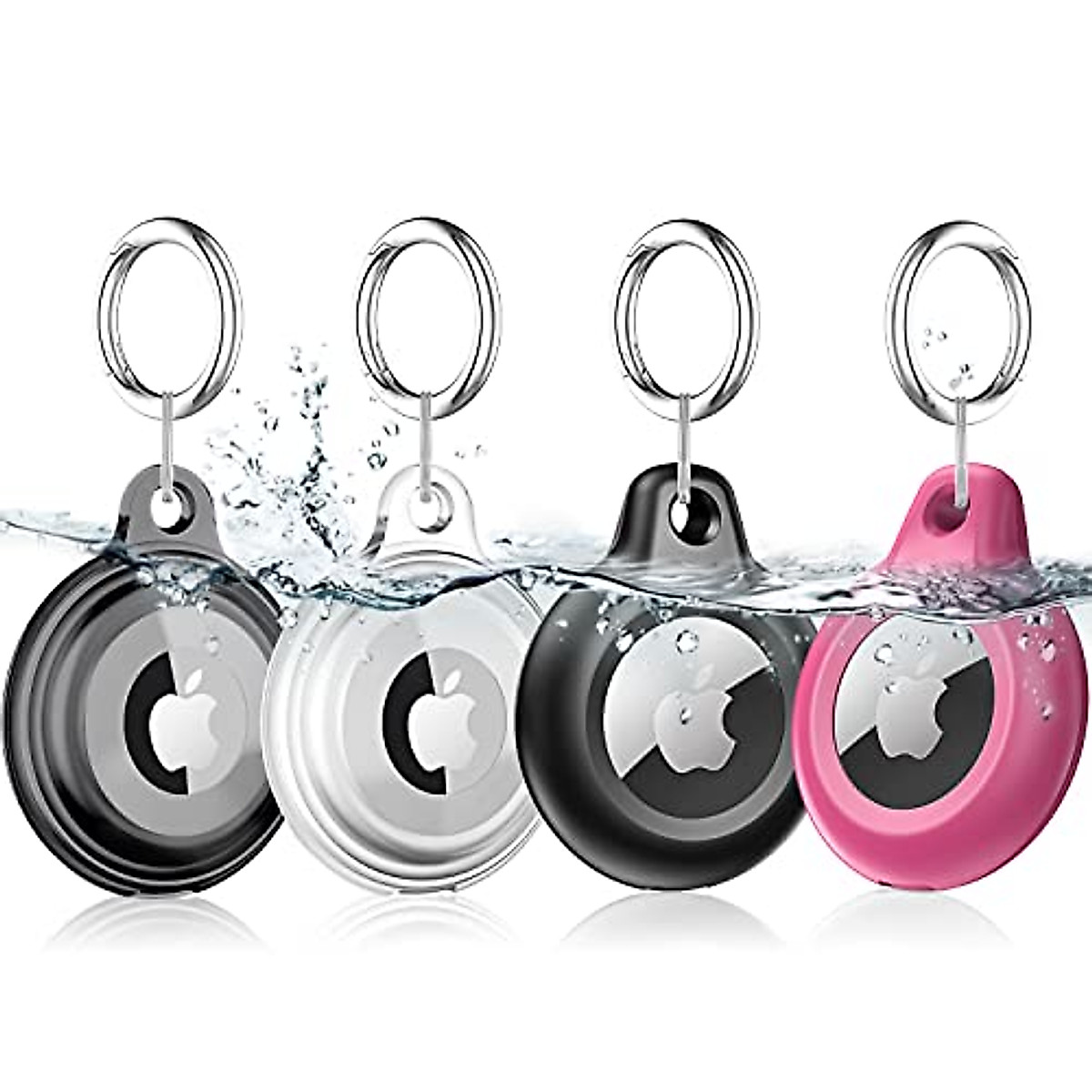 [4 Pack] Airtag Keychain for Apple Air Tag Holder IPX8 Waterproof Military-Grade Drop Shockproof Protective Cover Case Scratch Resistant for Pets, Dog, Keys, Cat, Luggage