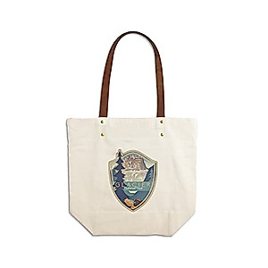 Glacier National Park, Montana, Mountain Scene, Lithograph, Contour (Canvas Deluxe Tote Bag, Faux Leather Handles & Zip Pocket)