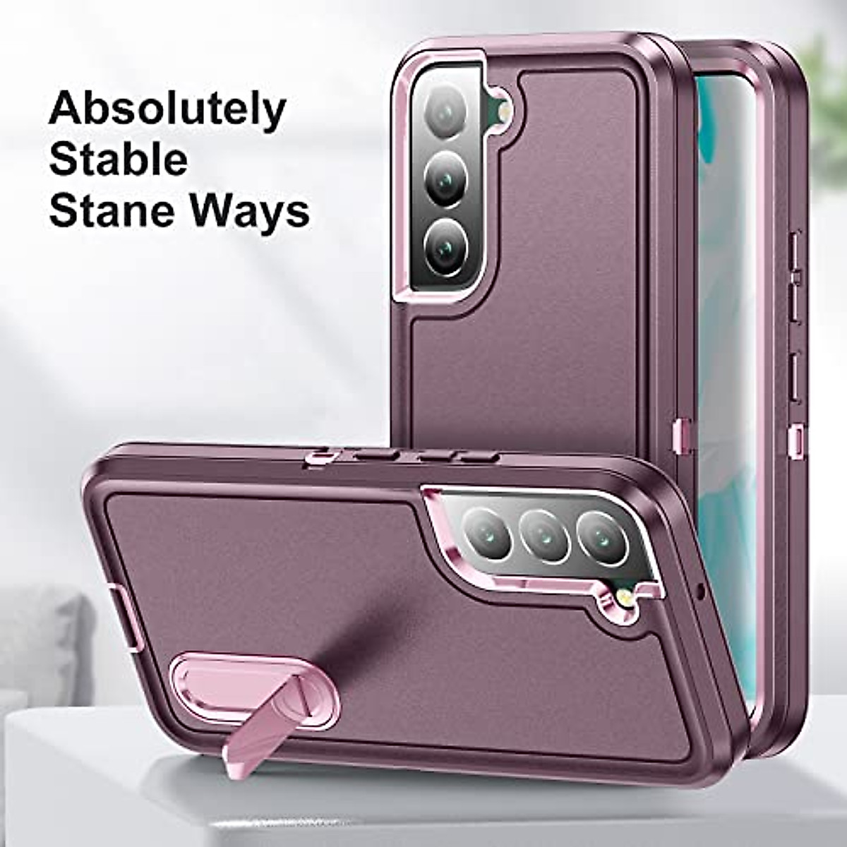 BaHaHoues for Samsung Galaxy S22 Case, Samsung S22 Phone Case with Built in Kickstand,Shockproof/Dustproof/Drop Proof Military Grade Protective Cover for Galaxy S22 5G 6.1 inch(Night Purple/Baby Pink)