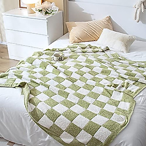 SeaRoomy Soft Throw Blanket Checkerboard Lightweight Reversible Plaid Fuzzy Cozy Microfiber Knit Checkered Blanket for Couch Bed Decor Gift(Sage Green, 51×63in)
