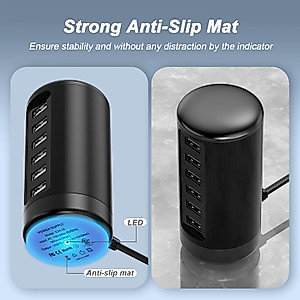 Desktop USB Charging Station, Universal 6 Ports USB Charger with Smart Identification Technology for iPhone, iPad, Android and All Other USB Enabled Devices, Black