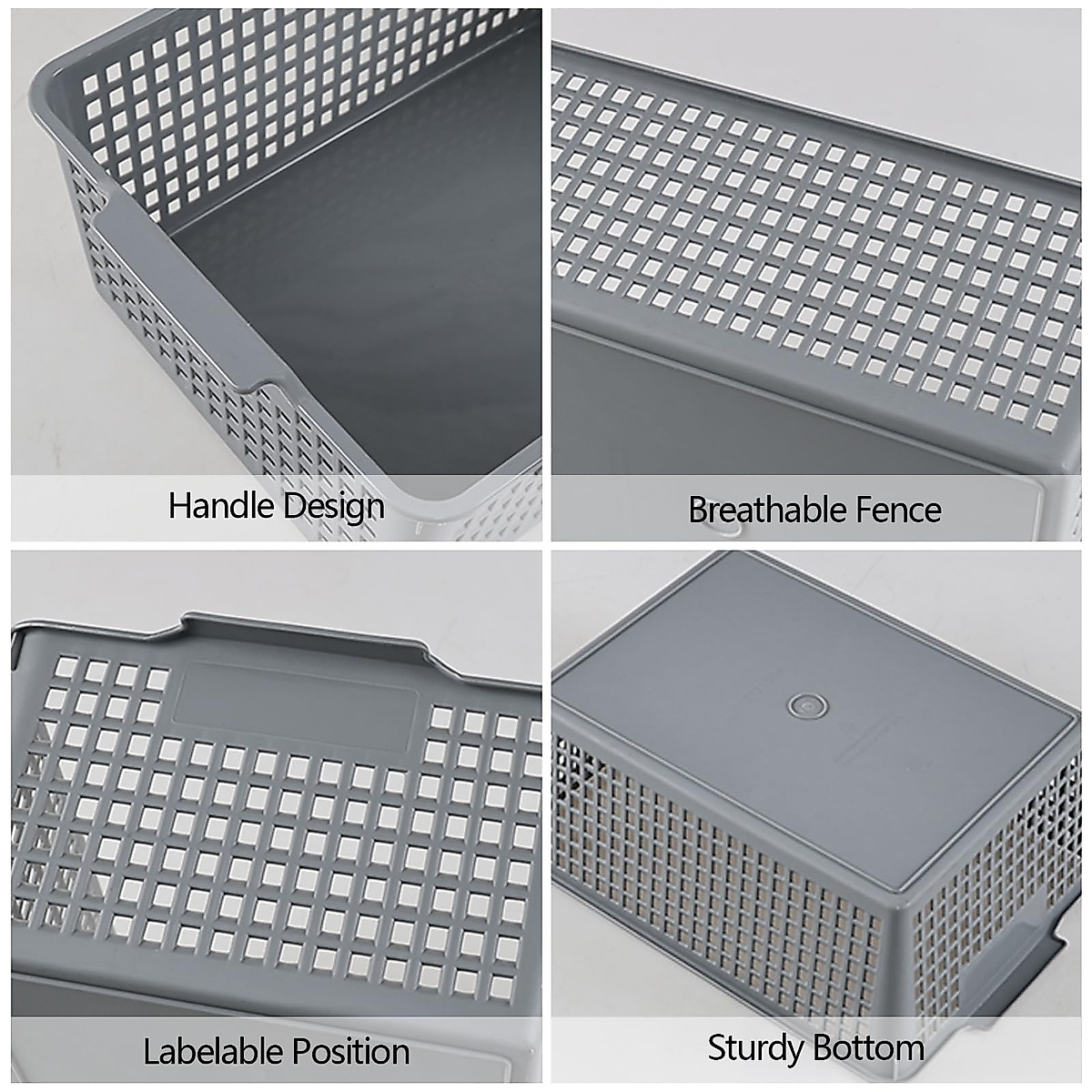 Guankan Plastic Basket for Organizing, 3 Pack Large Storage Basket Bin, Gray