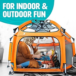 The Original POP 'N GO Premium Outdoor and Indoor Baby Playpen - Portable, Lightweight, Pop Up Pack and Play Toddler Play Yard w/Canopy and Travel Bag - Orange