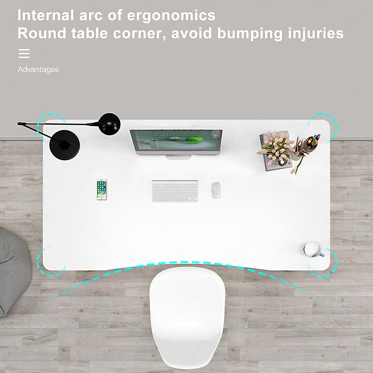 Wilitto Computer Desk 40", Modern Simple Style Desk, Study Writing Table, Home Office Work Desk, Gaming Desk Ergonomic Arc Design- White