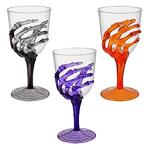 Halloween Skeleton Hand Plastic Goblets - Champagne Flutes - Stemless Cups - Perfect for Creepy Spooky Halloween Decorations and Haunted House - Choose Set of 3 Each (Goblets - Set of 3)