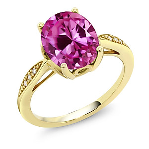 Gem Stone King 14K Yellow Gold 10X8MM Oval Gemstone Birthstone and White Diamond Engagement Ring | Wedding Anniversary Promise Gold Ring For Women | Size 5,6,7,8,9