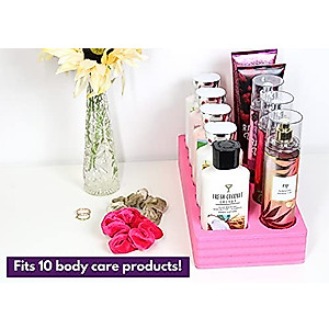 Polar Whale 2 Lotion and Body Spray Stand Organizers Tray Pink Durable Foam Washable Waterproof Insert for Home Bathroom Bedroom Office 12 x 6 x 2 Inches 10 Slots 2pc Pair Set
