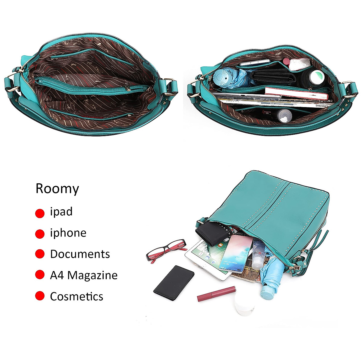 Montana West Large Leather Hobo Handbag for Women Studded Shoulder Bag Crossbody Purse MWC-1001TQ