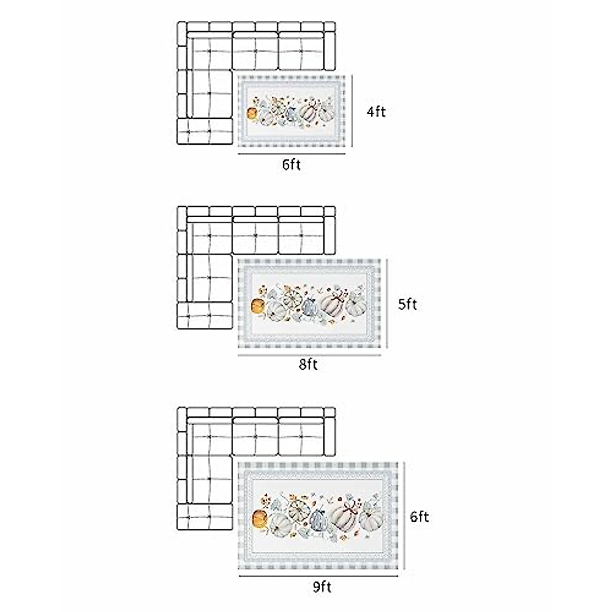 Thanksgiving Outdoor Area Rug 6'x9',Patio Balcony Porch Front Door Camping Camper Deck Runner Rug,Washable Carpet Indoor Living Room/Kitchen,Hallway Floor Mat Farmhouse Pumpkins Plaid Maple Leaves
