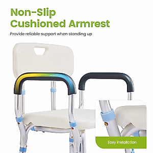 OasisSpace Shower Chair with Back 500lbs - Heavy Duty Shower Seat with Handles for Handicap, Disabled, Seniors & Elderly, Adjustable Medical Bathroom Chair for Inside Shower