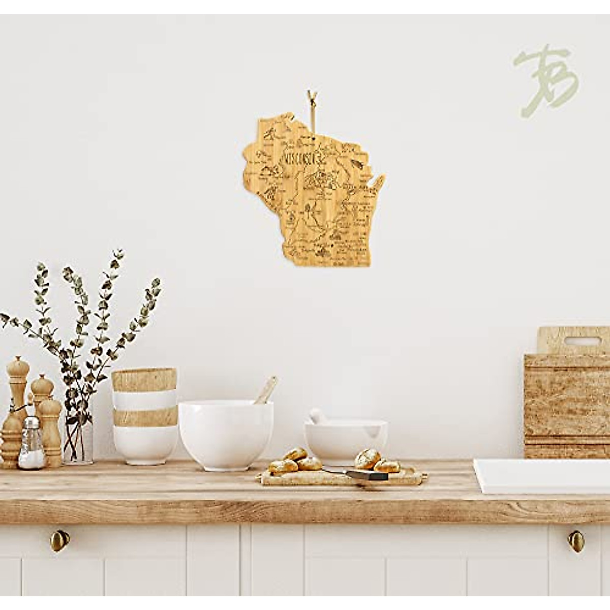 Totally Bamboo Destination Wisconsin State Shaped Serving and Cutting Board, Includes Hang Tie for Wall Display