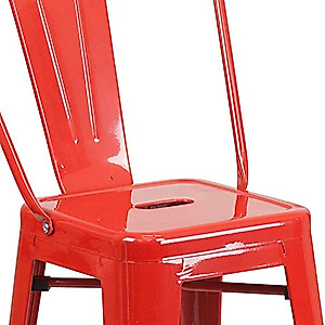 EMMA + OLIVER Commercial Grade 24" H Red Metal Indoor-Outdoor Counter Height Stool w/ Back