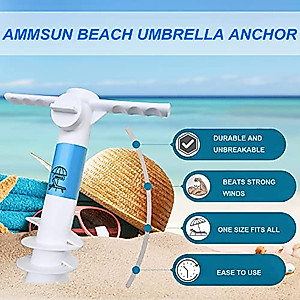 AMMSUN Beach Umbrella Sand Anchor Heavy Duty, Outdoor Umbrella Base with 5 Spiral Screw, Universa & One Size Fits All Beach Umbrella, Safe Umbrella Holder Stand Ideal for Strong Winds White