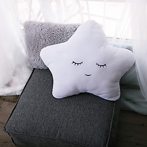 Perfectto Design Set of 2 Decorative Pillows for Girls Toddler Kids Room, White Fluffy Star and Furry Grey, Soft Plush Throw Pillows Bedroom Décor Pillows for Princess Teepee