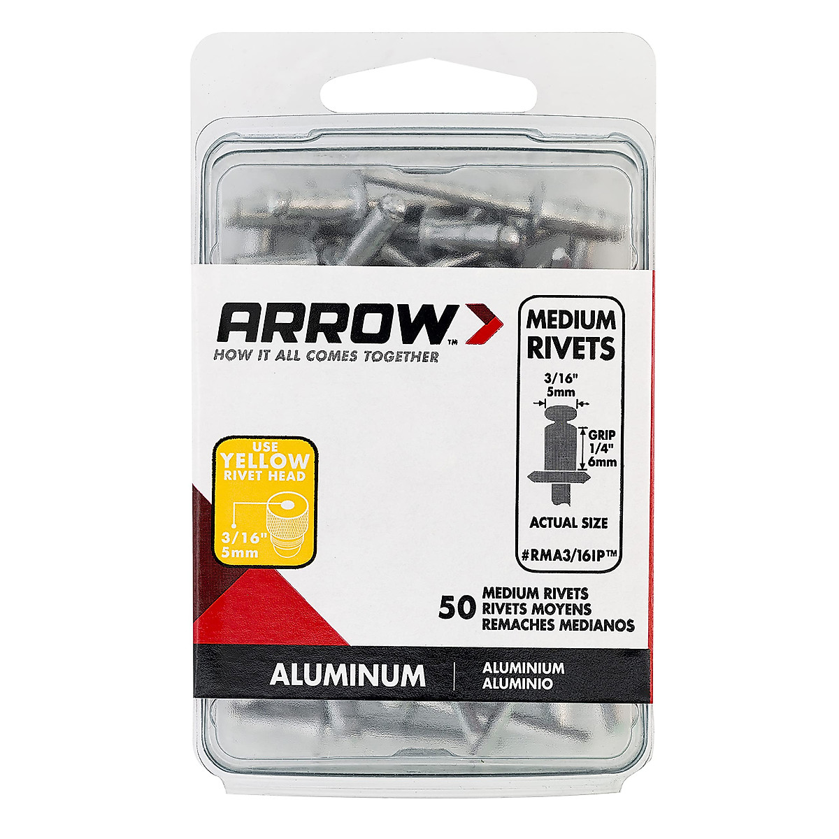 Arrow Fastener RMA3/16IP Medium Aluminum 3/16-Inch Rivets, 50-Pack