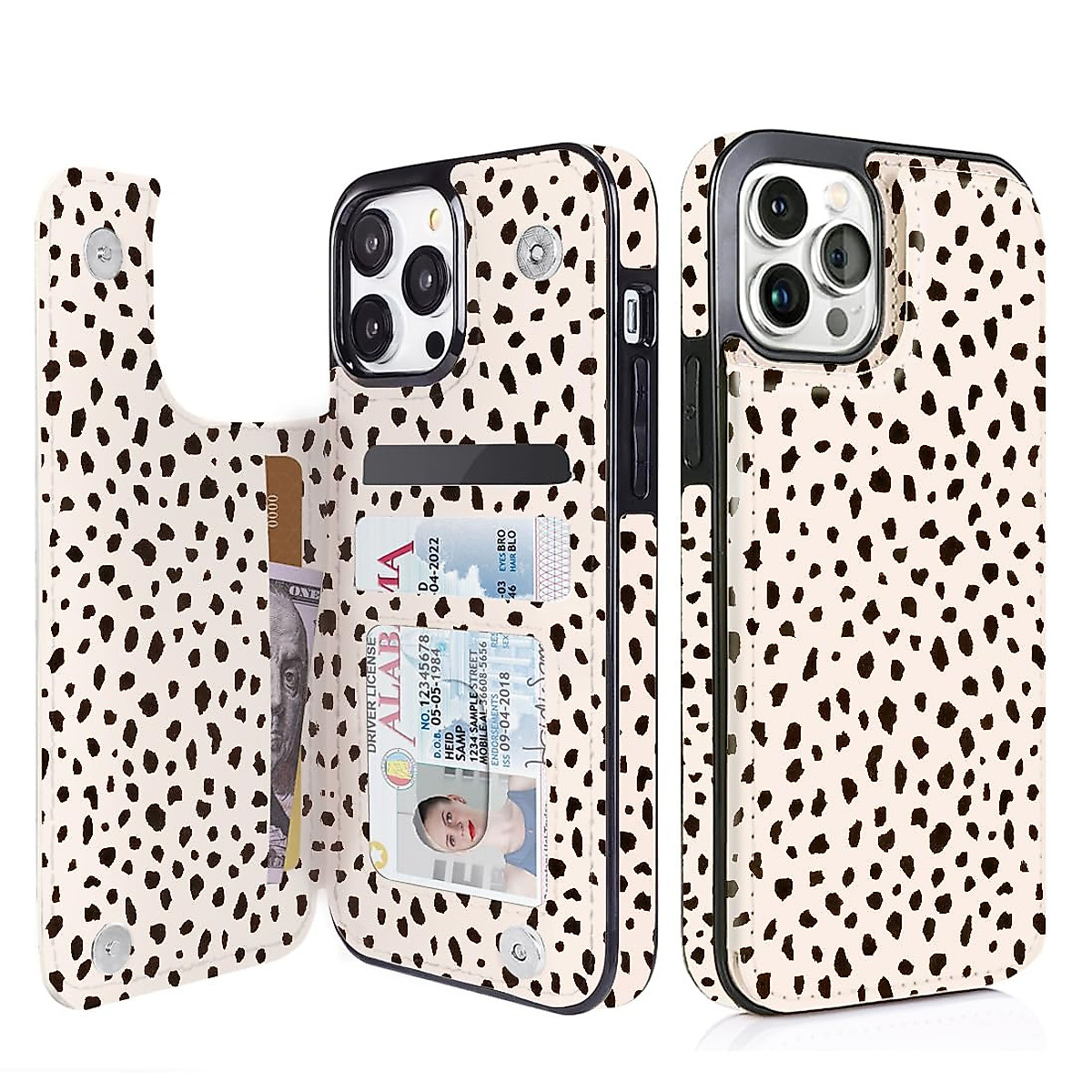 uCOLOR Flip Leather Wallet Case Card Holder for iPhone 12 Pro/12 Women and Girls with Card Holder Kickstand Marble Design Compatible with iPhone 12/iPhone 12 Pro 5G 6.1 inch (Almond Latte Polka Dot)