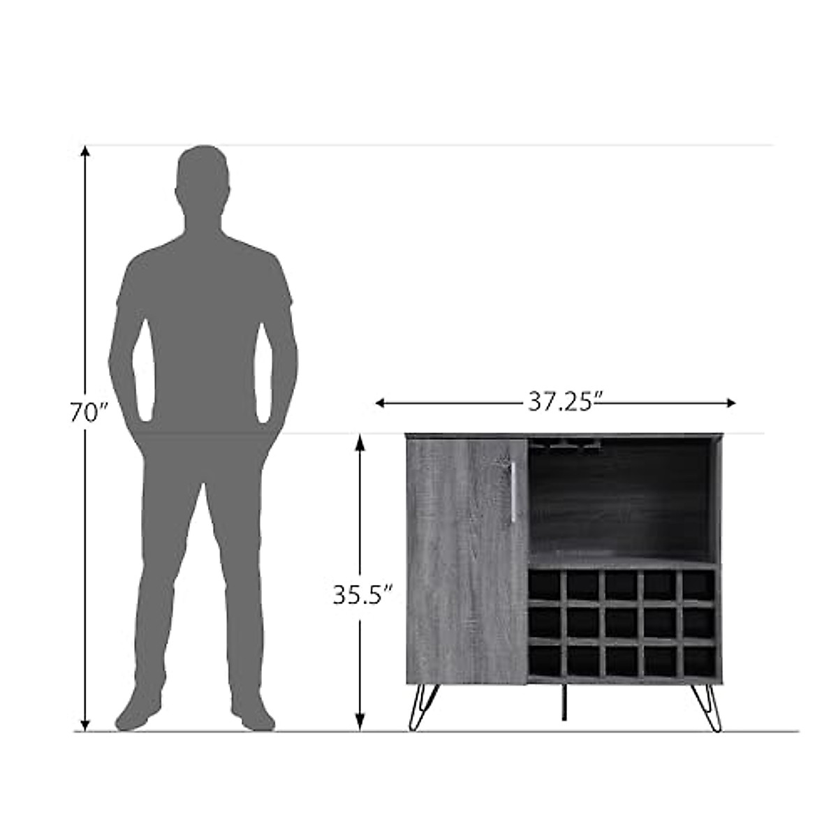 Christopher Knight Home Lochner Mid-Century Faux Wood Wine and Bar Cabinet, Black / Sonoma Grey Oak Finish