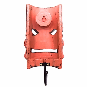 Tiki Mask Wall Hooks, Set of 2 Assorted Designs, Coastal Interior Design, Wall Mounted Decor, 6.5 Inches