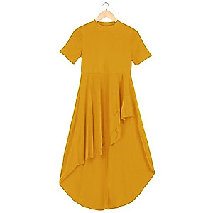 Women's Ruffle High Low Asymmetrical Irregular Hem Tops Short Sleeve Tunic Top Yellow S