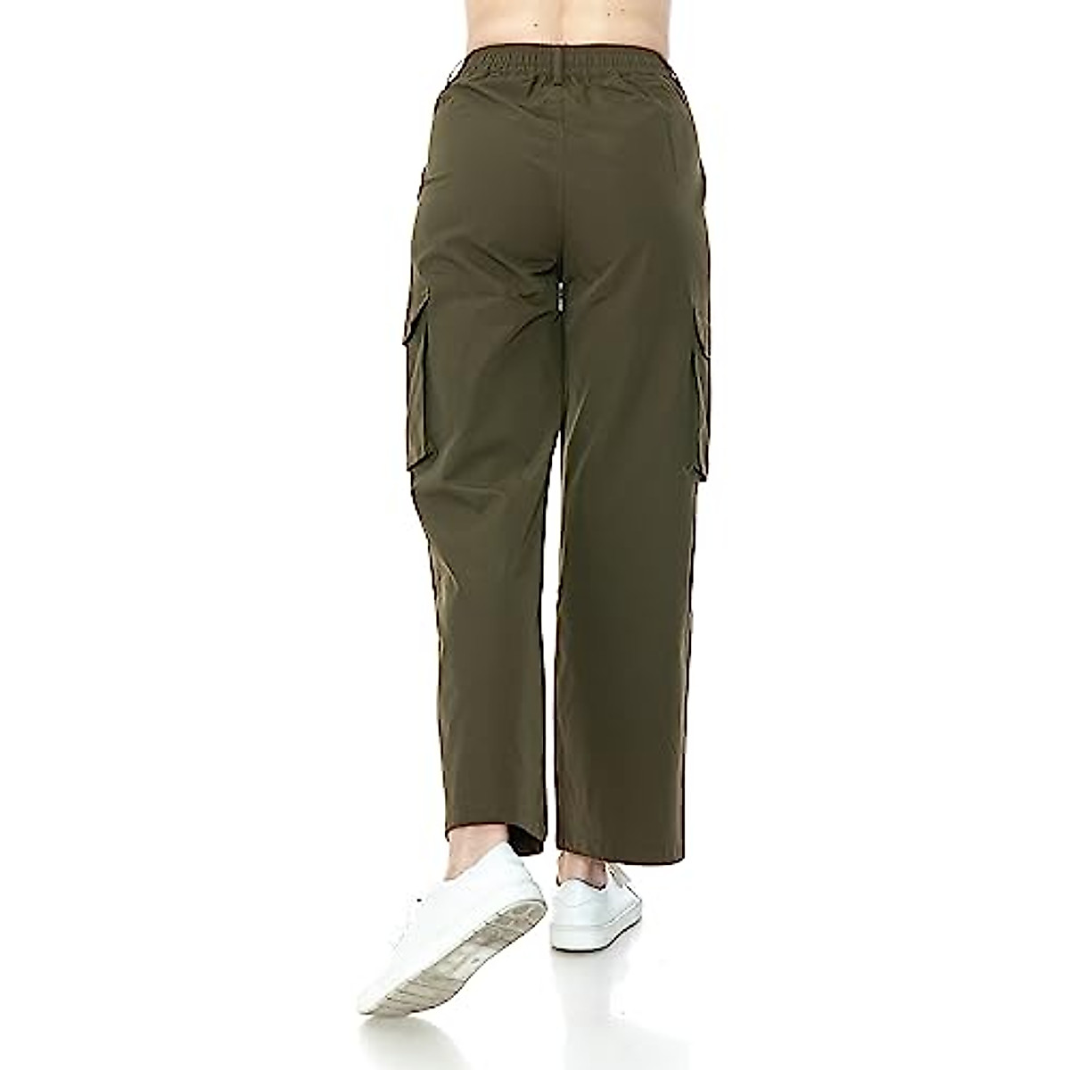Leggings Depot High Waisted Women’s Straight Wide Leg Trousers w/Pockets, Baggy Cargo Pants, Military-Large