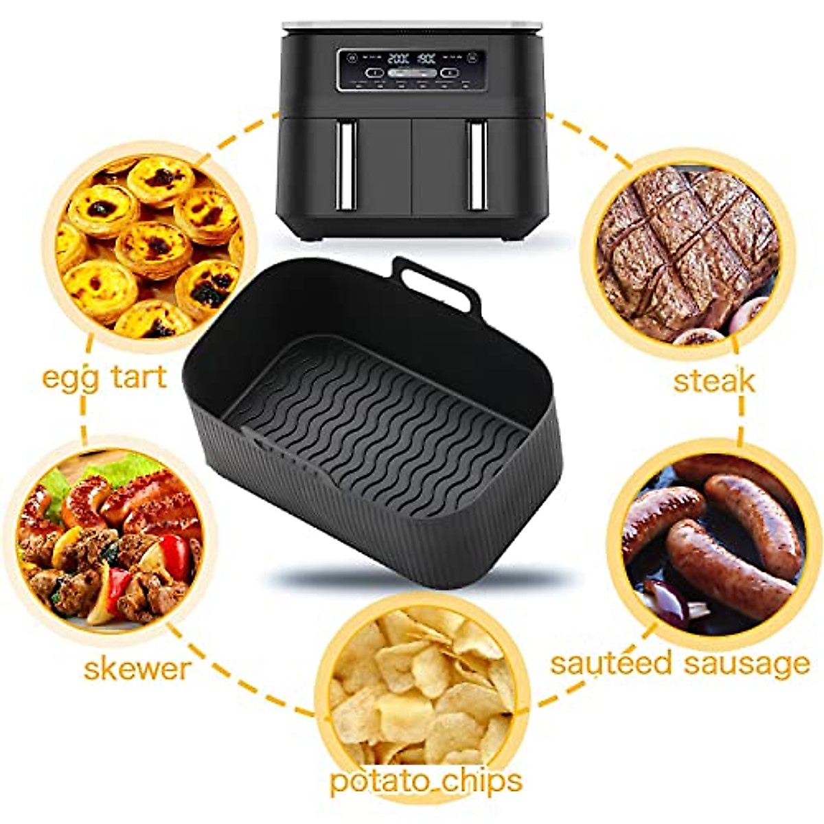 Silicone Air Fryer Liners for Ninja Dual Air Fryer, Reusable Air Fryer Silicone Liner for Ninja Air Fryer Accessories, Air Fryer Basket Airfryer Liners for Ninja Dual Foodi DZ201/DZ401 (black x 2)
