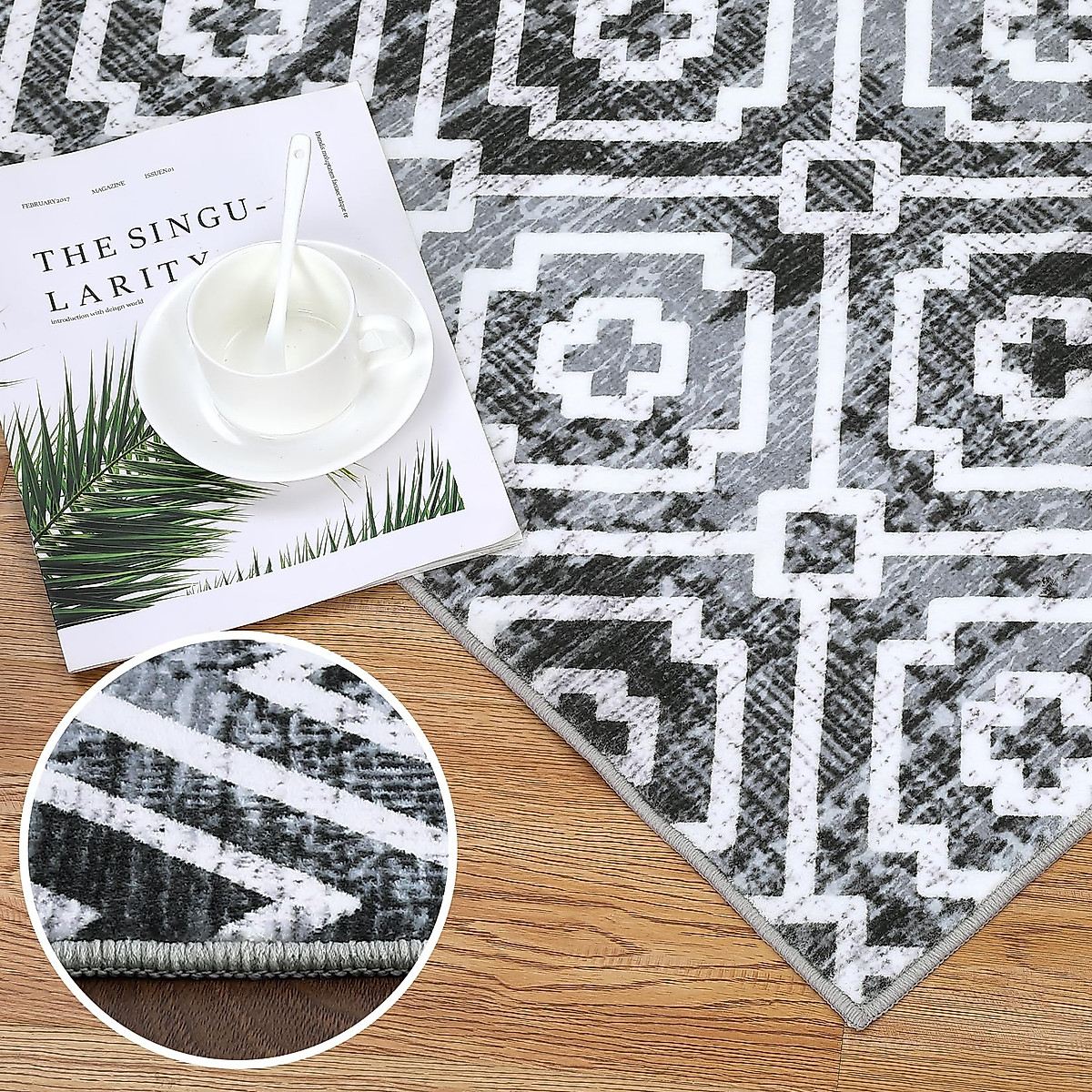 IMINROME Machine Washable 9x12 Area Rug Modern Large Rug Grey Modern Geometric Bedroom Living Room Throw Rug Non-Slip Distressed Dining Room Nursery Mat Non-Shedding Floor Accent Carpet