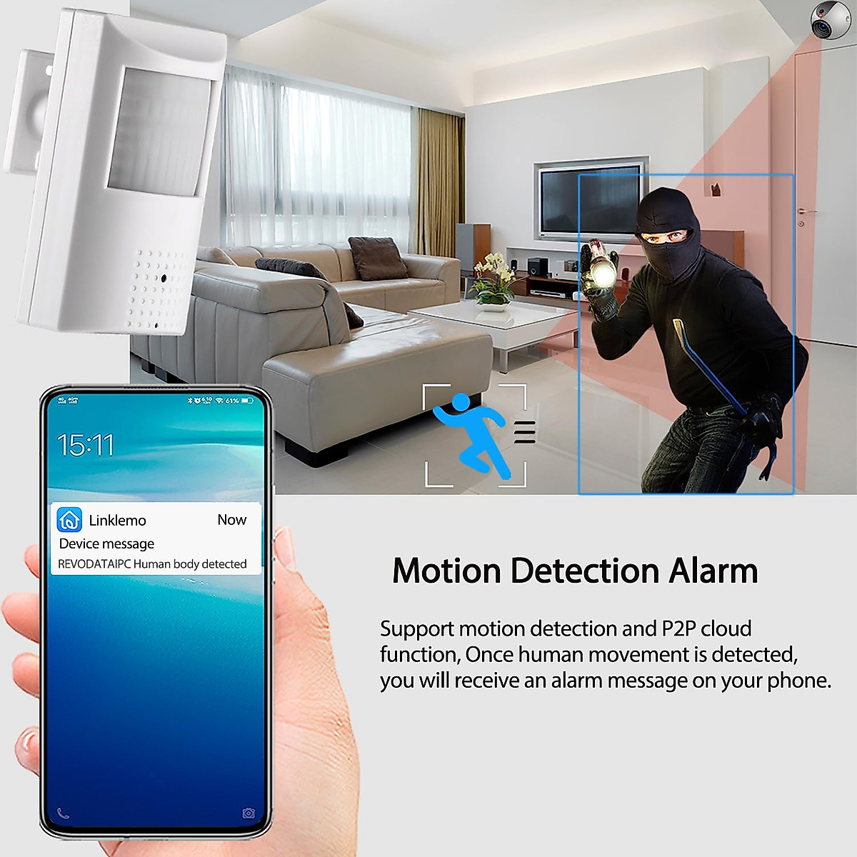 REVODATA 5MP PIR 940nm Invisible LED POE IP Camera Built in Micro Phone, 3.7mm Lens 80° IR Night Vision CCTV Indoor Security Camera,P2P H.265 Mini PIR Video Camera Motion Detection (IPIR-P-A-HS)