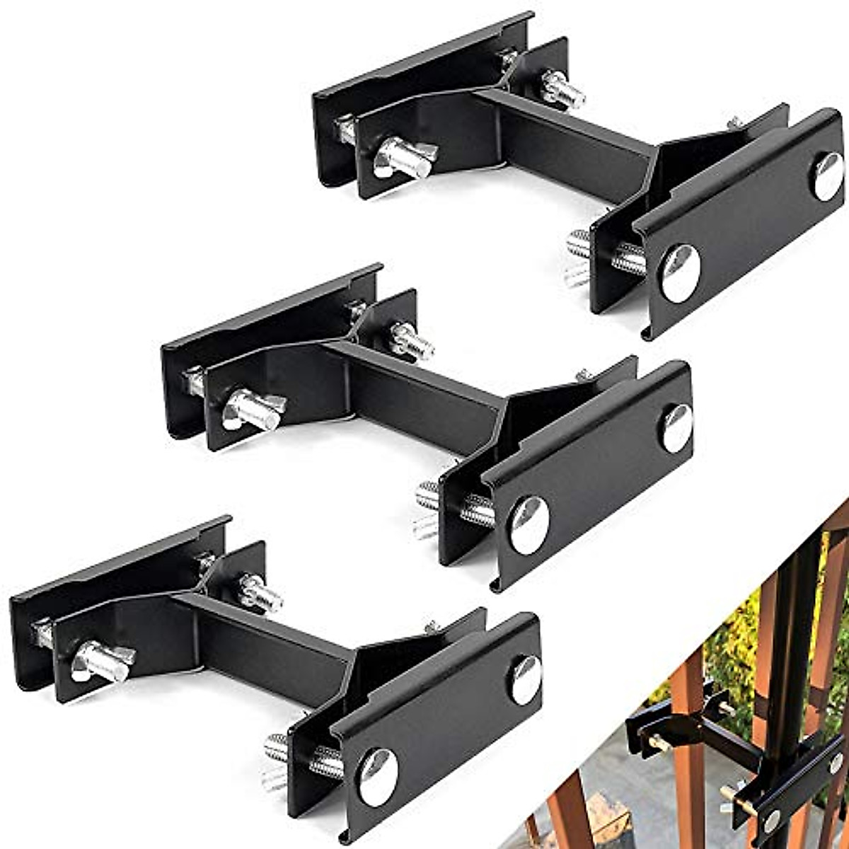 Homydom Deck Umbrella Clamp Outdoor Universal Patio Umbrella/Torch Mount Holder Attaches to Railing Maximizing Patio Space, 3 Pack Black