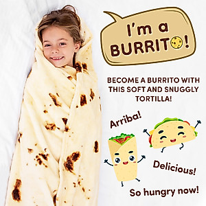 Zulay Burritos Tortilla Blanket Wrap - Double Sided 71 inches Blanket - Holiday Novelty Blanket - Soft Flannel Round Blanket Premium 285 GSM - Fun White Elephant Gift for Adults