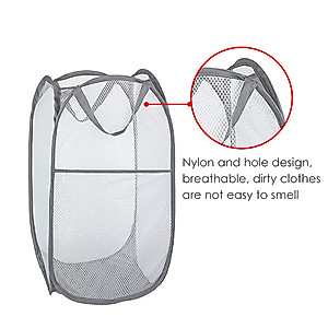 WD&CD 2PCS Laundry Baskets Foldable Pop Up Mesh Washing Laundry Basket Bag Bin Hamper Toy Tidy Storage Organiser Organizer(Gray)