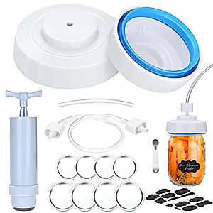 Jar Sealer Vacuum Sealer, 19 PCs Jar Sealer Kit for Food Saver with Accessory Hose for Wide and Regular Mouth Mason Jars, Canning Sealer with Jar Attachment 2 Hose Manual Vacuum Pump, Lables & Marker