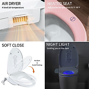 Casta Diva Electric Bidet Seat with Side Panel, Heated Toilet Seat with Bidet, Warm Water, Air Dryer, Nightlight, Fits Elongated Toilets (Elongated with Panel)