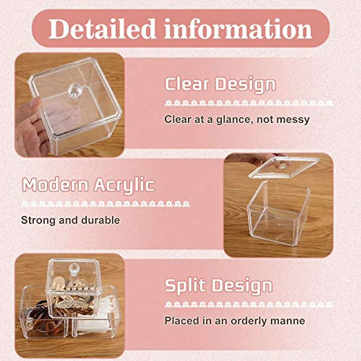 Hair Accessories Organizer, 9 Pieces Stackable Organizer Holder Storage with Lids Acrylic Clear Hair Tie Organizer Bathroom Hair Bow Containers for Girls Headband Scrunchie Makeup Accessory Organizing