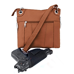 Concealed Carry Gun Purse - Twist Lock Pocket Crossbody Bag by Roma Leathers (Light Brown)