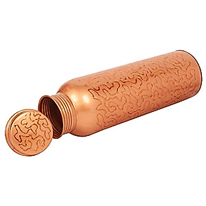 INDTRESOR Pure Copper Water Bottle - Handcrafted - Ayurveda health benefits - Large 35 oz - Leak proof - Easy to carry for Sports, Fitness, Yoga, School -Glade Pattern Natural Copper Finish