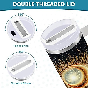 Slewiaeky Tumbler with Handle 40 oz Multicolor Sun Golden Bird Travel Mug with Lid and Straw Stainless Steel Vacuum Insulated Water Bottle Cup for Iced Tea Coffee Cold Beverages Cup Holder Friendly