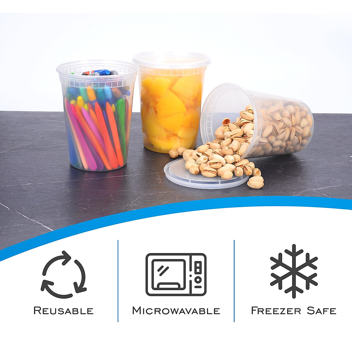 EDI [32 OZ, 40 Sets] Plastic Deli Food Storage Containers with Airtight Lids | Microwave-, Freezer-, Dishwasher-Safe | BPA Free | Heavy-Duty | Meal Prep | Leakproof | Recyclable