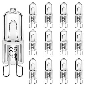 WeshLMPO G9 Bulb 60W G9 Halogen Light Bulbs 2 Pin for Range Hood Lights, Microwave Ovens, Bathroom Light Bulbs, Chandeliers 120V 2700K Warm White 12 Pack