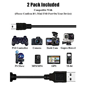 Drimoor 2 Pack 10ft PS3 Controller Charger Cable - Magnetic Ring Mini USB Data Charging Cord for PS Move Playstation 3 Wireless Controller, TI84 Plus CE, Digital Camera