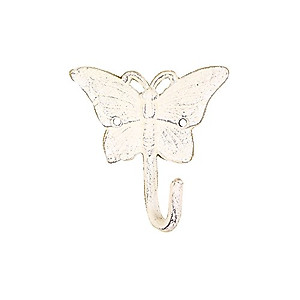 Whitewashed Cast Iron Butterfly Hook 6" - Rustic Wall Hook - Butterfly Decor