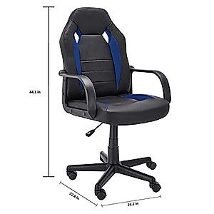 Amazon Basics Racing/Gaming Style Office Chair - Faux Leather, Blue, 25.2"D x 22.6"W x 44.1"H