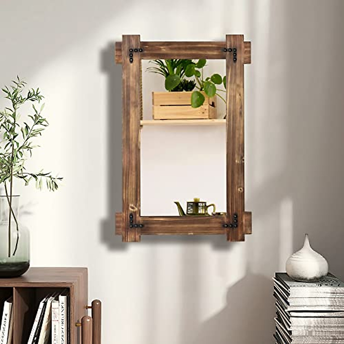 MeMoreCool Farmhouse Mirror Rustic Mirror Wood Framed Mirror for Bathroom, Decorative Bathroom Mirrors for Wall Wood, Wall Mounted Rectangular Mirror for Bedroom Living Room, Wood Mirror 24x36 Inch